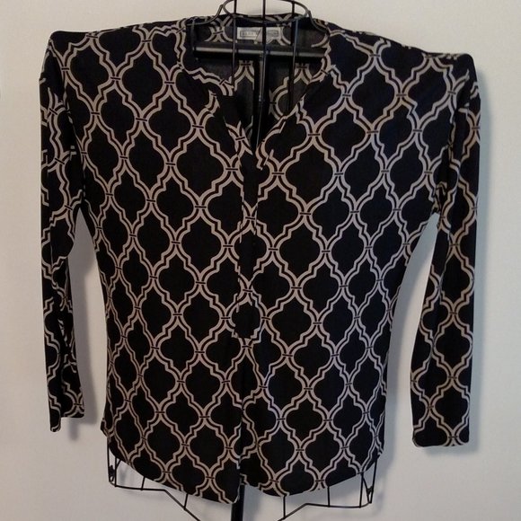 Dana Buchman | Tops | Dana Buchman Black Beige Patterned Long Sleeve ...